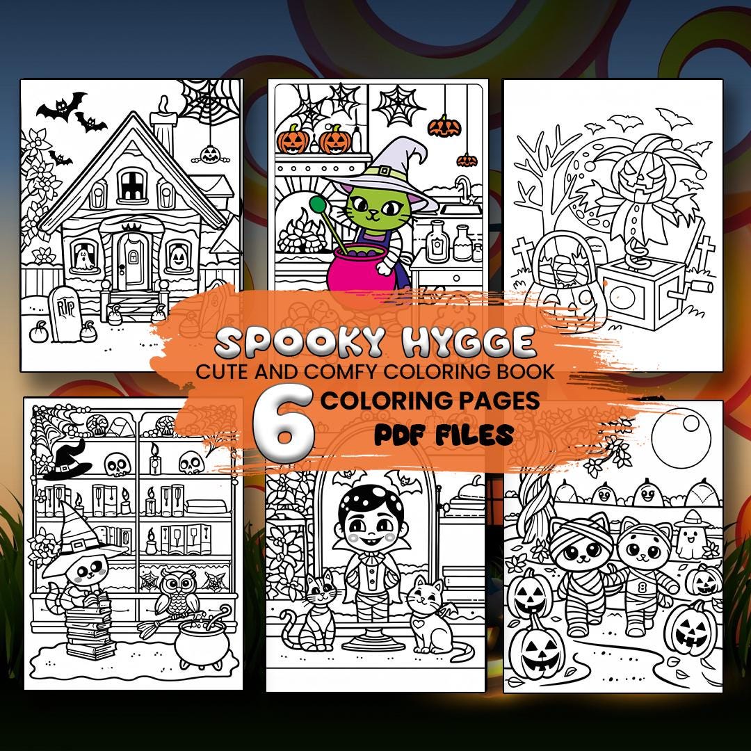 Spooky Hygge Coloring Pages, 6 Cute , Cozy Halloween Pages , Set One ...