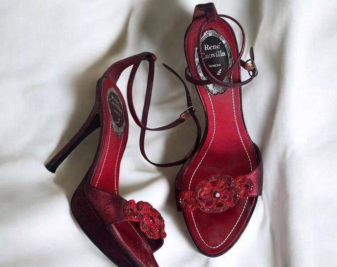 Rene Caovilla Red Sandal Heels - Etsy