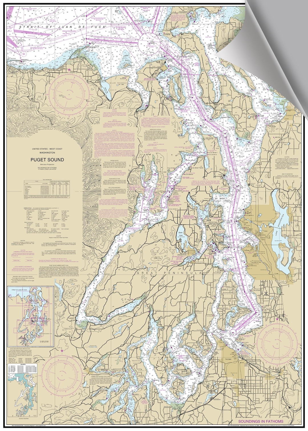 Puget Sound ® Decorative Nautical Chart by MAPTECH® - Etsy