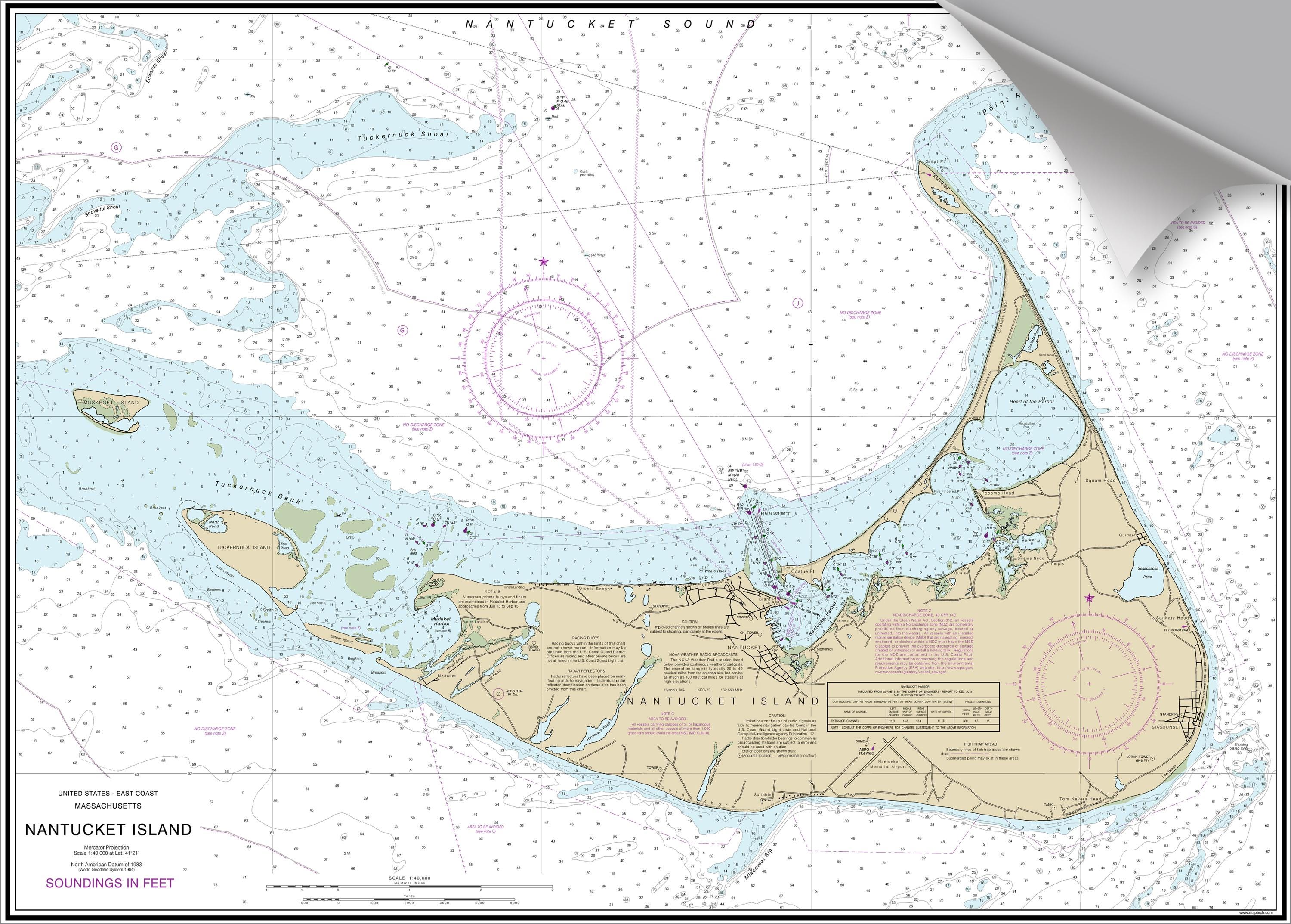 Nantucket, MA Decorative Nautical Chart by MAPTECH® - Etsy