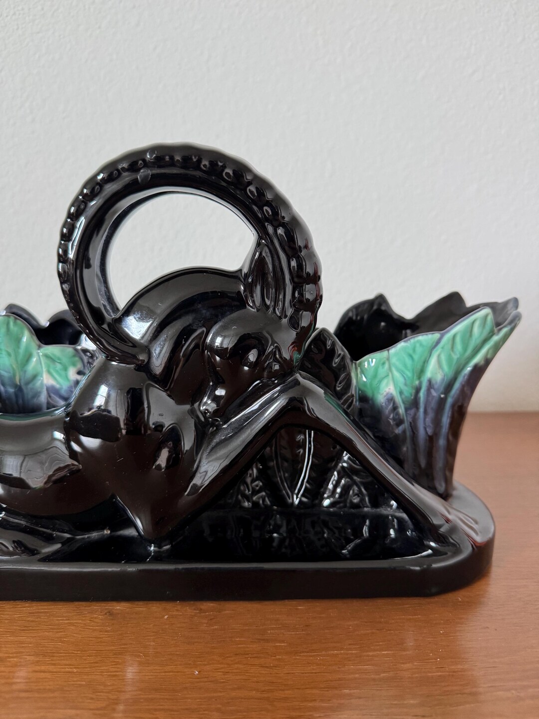 Rare Royal Haeger Gazelle Planter - Glossy Black Glaze Antelope Ibex ...