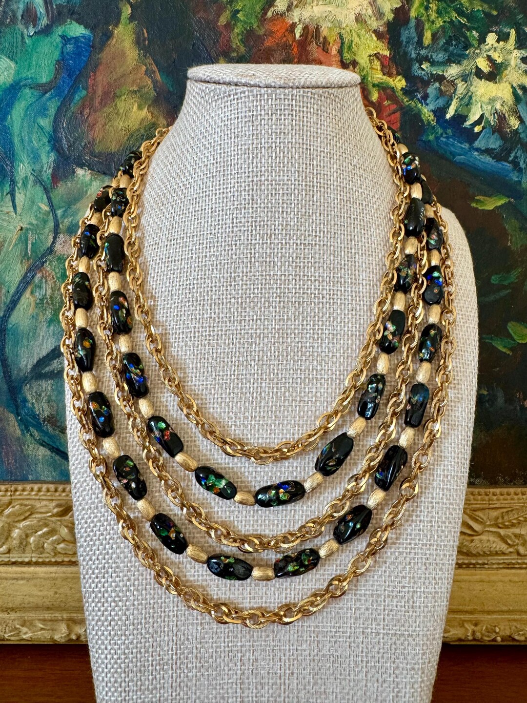 Rare 1950s Crown Trifari Confetti Art Glass Multi-strand Necklace ...