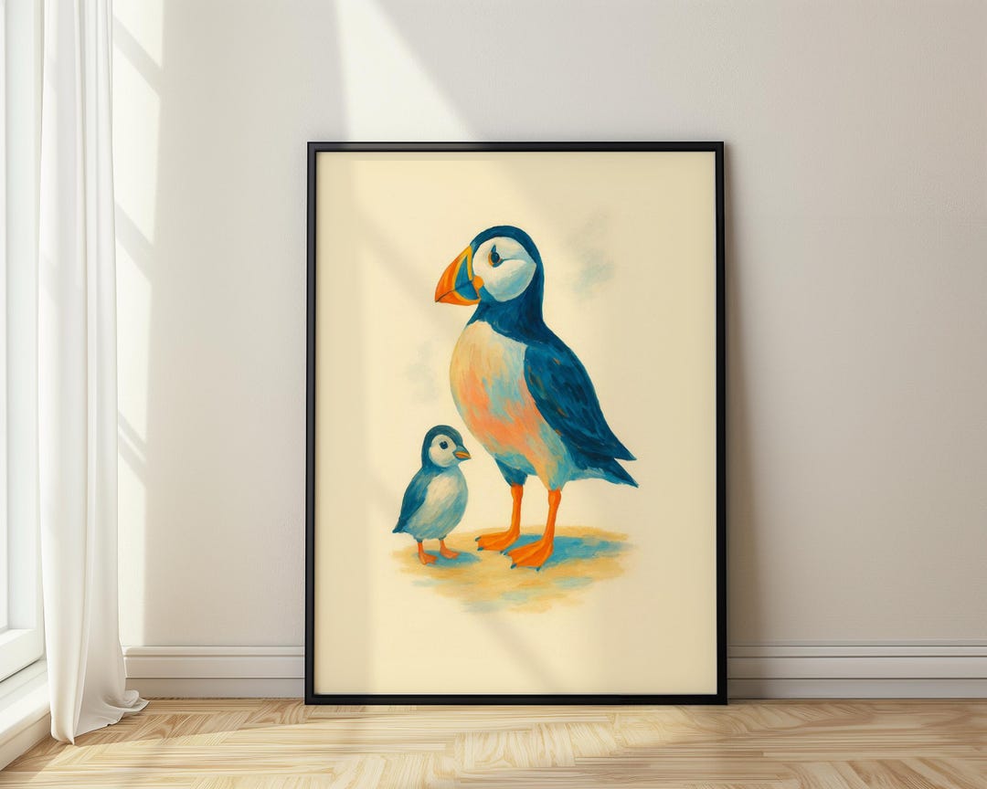 Puffin Wall Art Print – Coastal Bird Poster, Puffin and Puffling ...