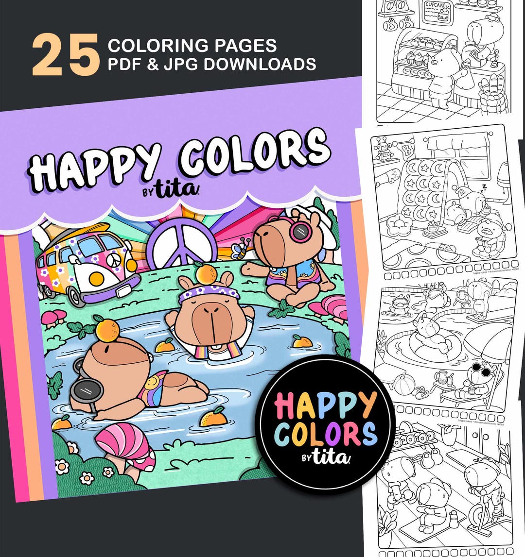 Capybara Coloring Book, Coloring Pages With Cute Capybaras, 25 Cute and ...