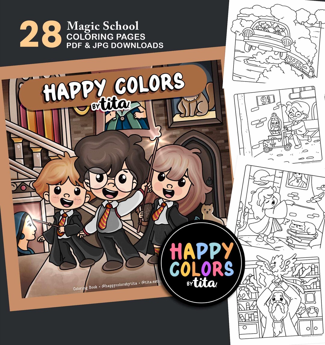 School of Magic Coloring Book, Coloring Pages With Cute Wizards and ...