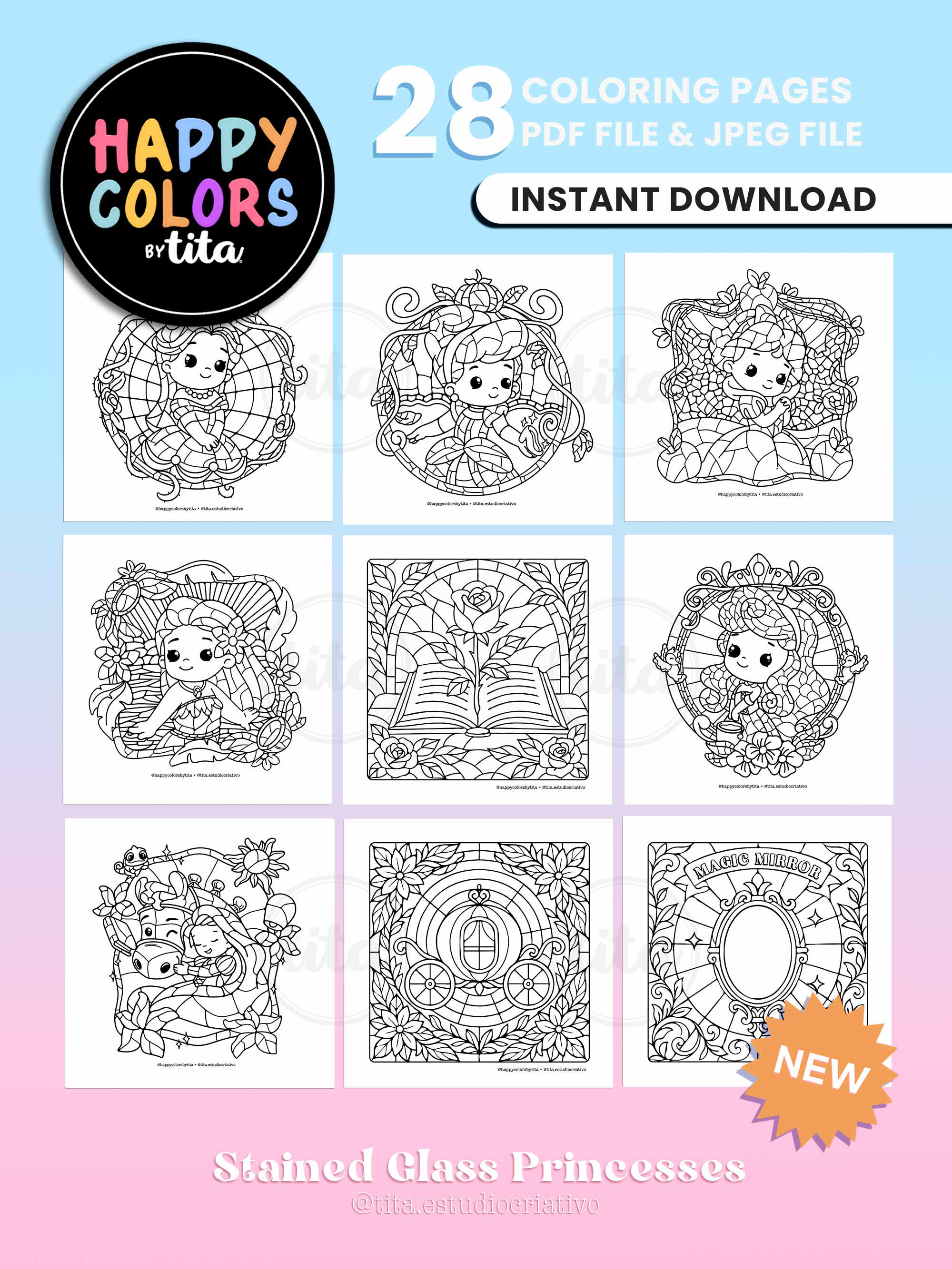 Stained Glass Princesses Coloring Book, Stained Glass Coloring Pages ...