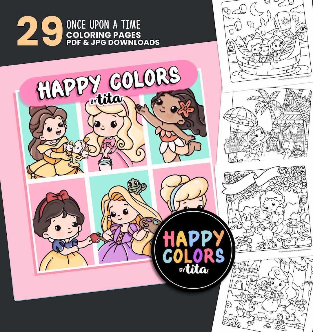 Princess Coloring Book, Coloring Pages With Cute Princesses, Relaxing ...