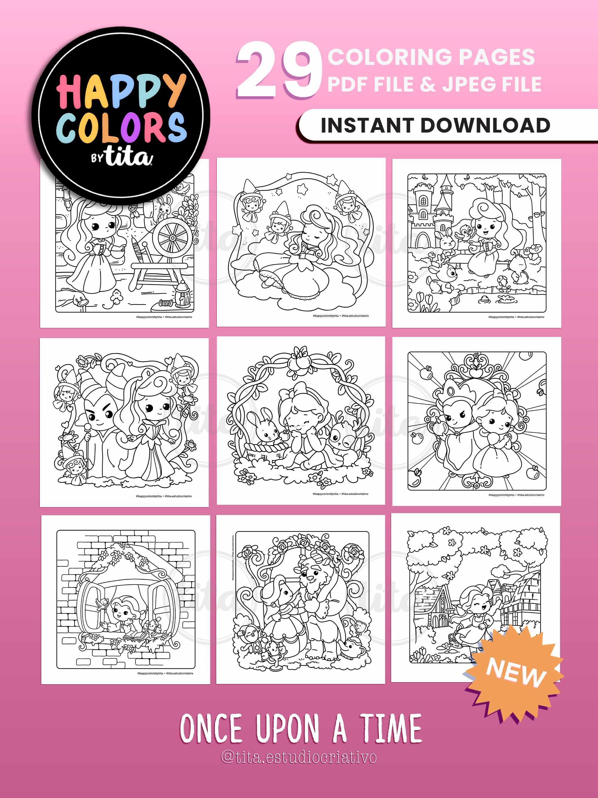 Princess Coloring Book, Coloring Pages With Cute Princesses, Relaxing ...
