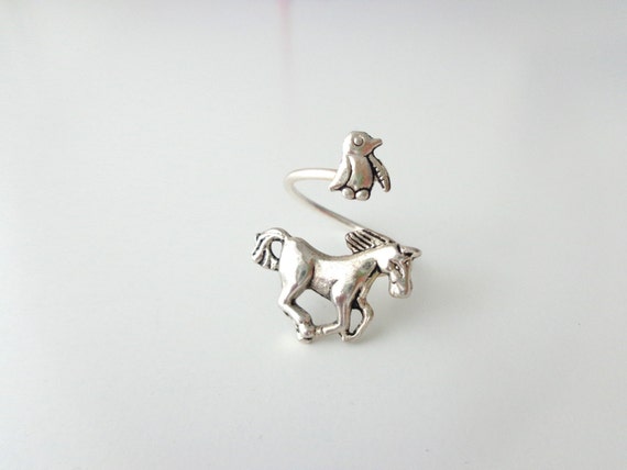 Silver Penguin Horse Ring Wrap Style | Etsy