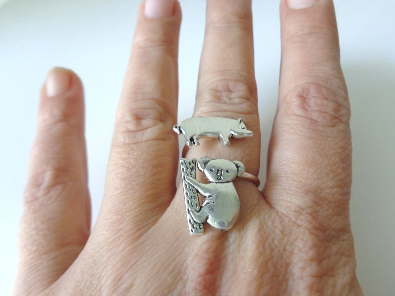 Koala Pig Ring Adjustable Ring Animal Ring Silver Ring - Etsy