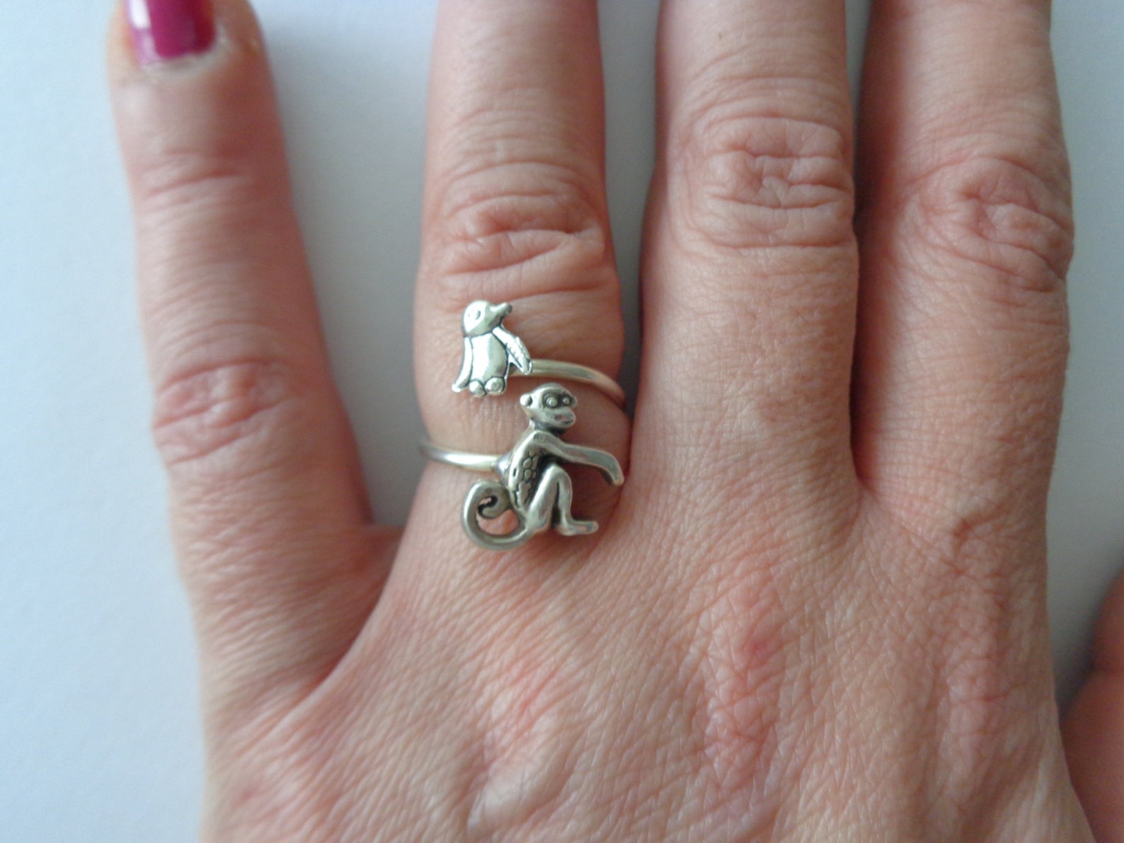Silver Penguin Monkey Ring Wrap Style, Adjustable Ring, Animal Ring ...