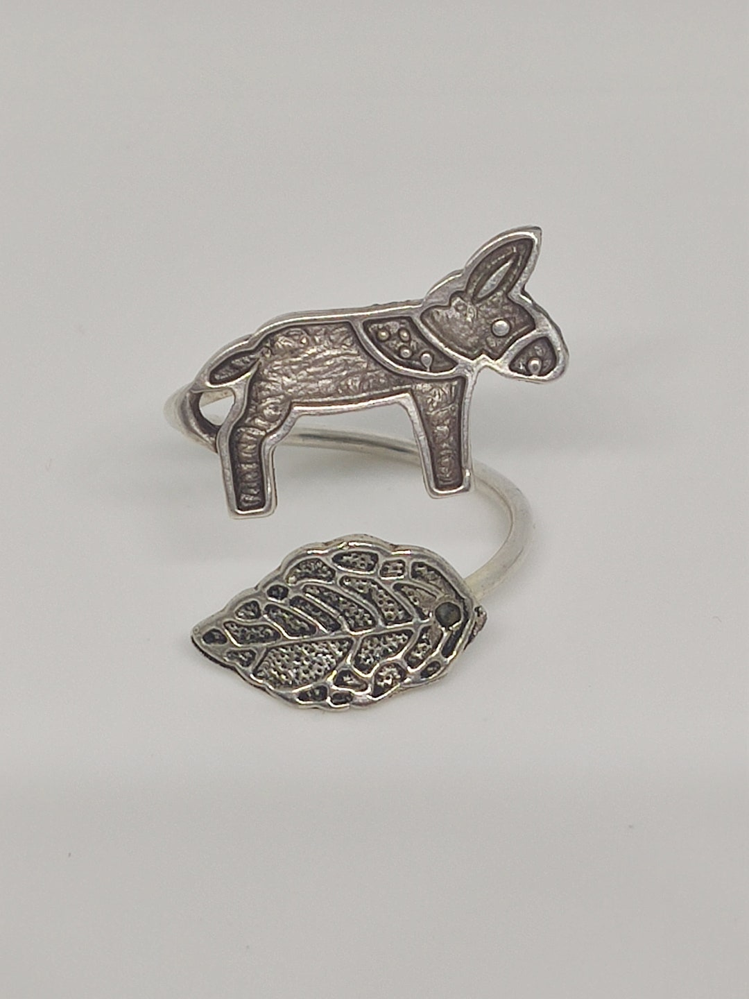 Silver Donkey Leaf Ring, Wrap Style, Adjustable Ring, Animal Ring ...