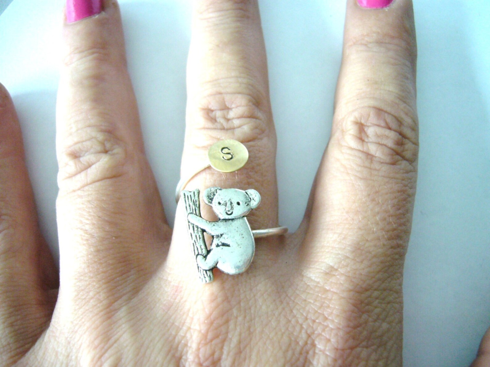 Koala Initials Ring Adjustable Ring Animal Ring Silver - Etsy