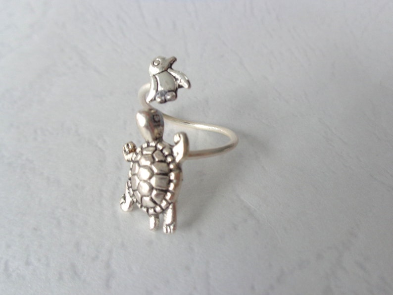 Silver Penguin Turtle Ring Wrap Style Adjustable Ring Animal - Etsy