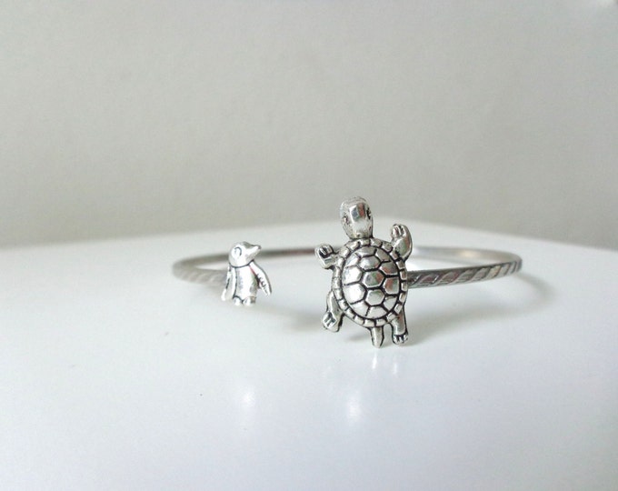 Turtle Cuff Bracelet With a Penguin Wrap Style Animal - Etsy