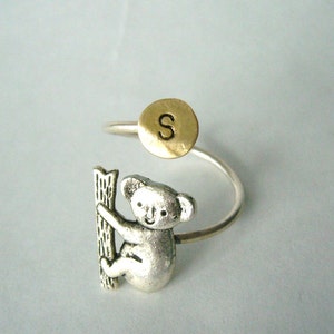 Koala Initials Ring, Adjustable Ring, Animal Ring, Silver Ring ...