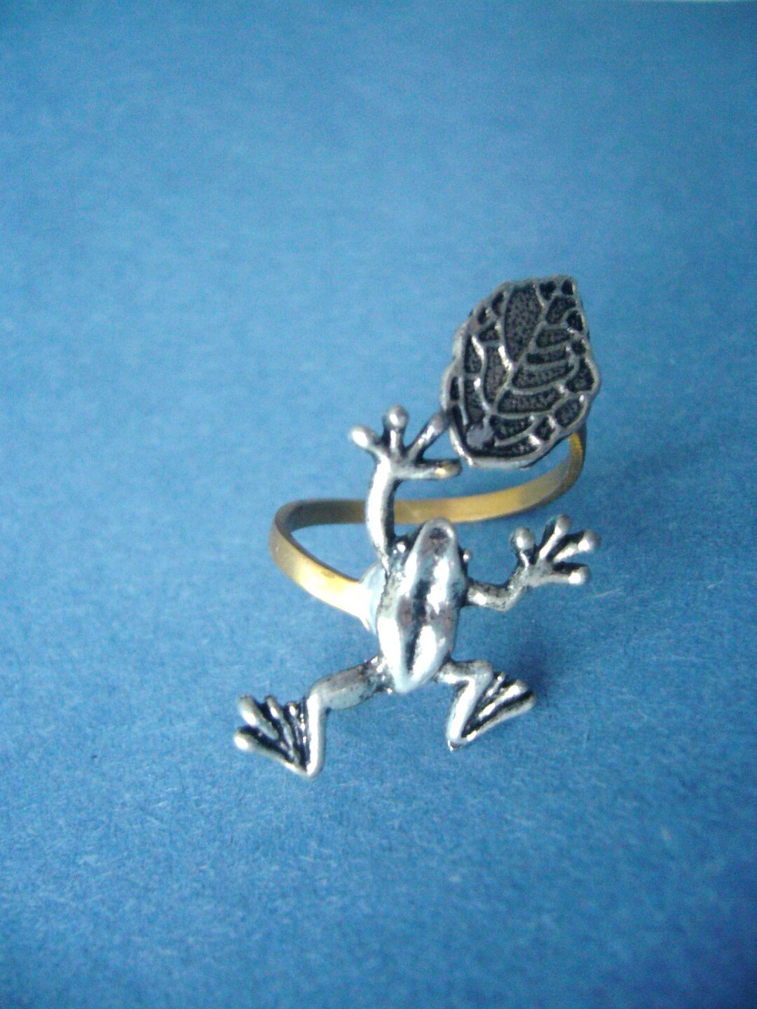 Frog Ring With a Leaf Wrap Style, Adjustable Ring, Animal Ring, Silver ...