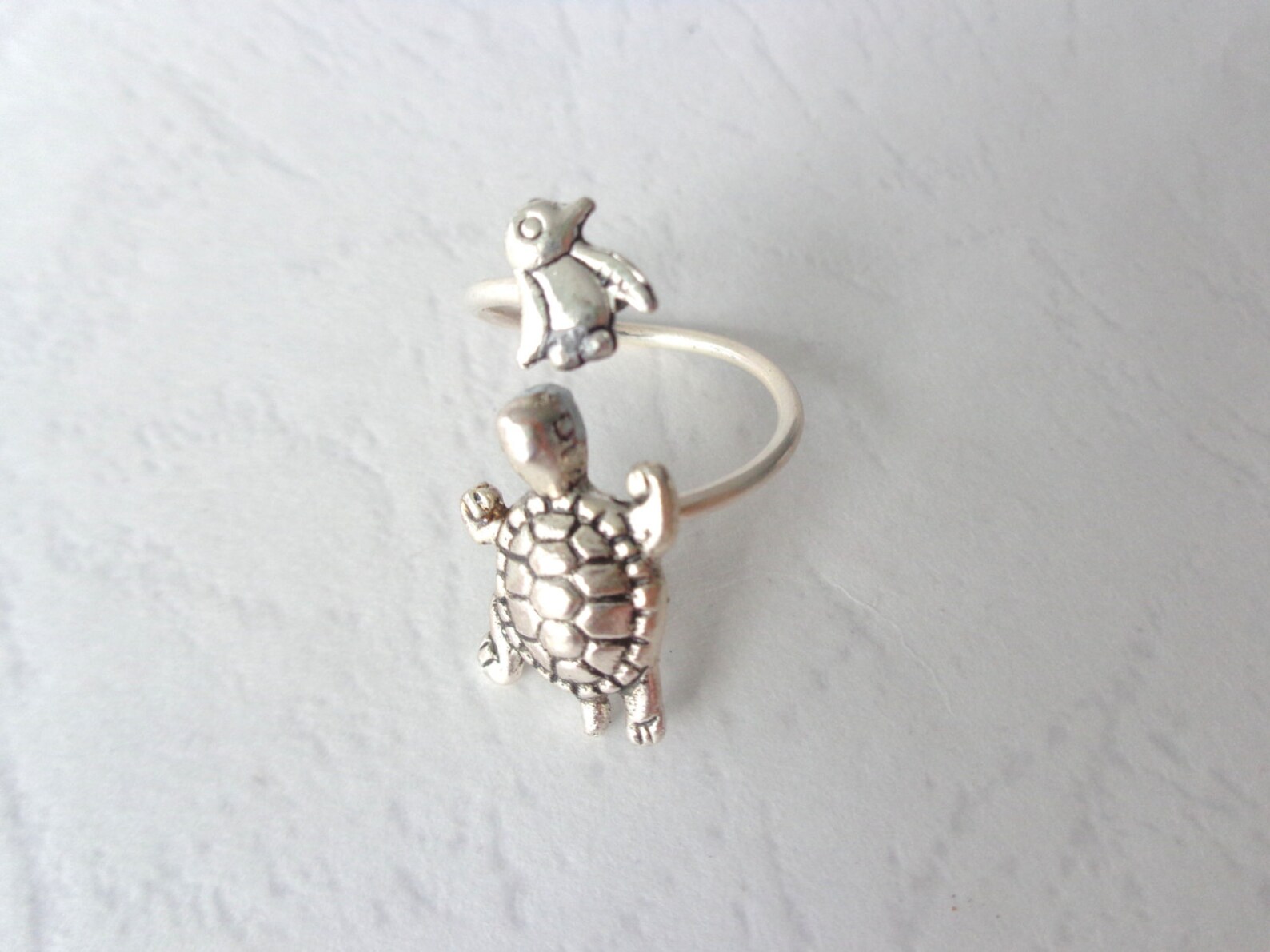 Silver Penguin Turtle Ring Wrap Style Adjustable Ring Animal | Etsy
