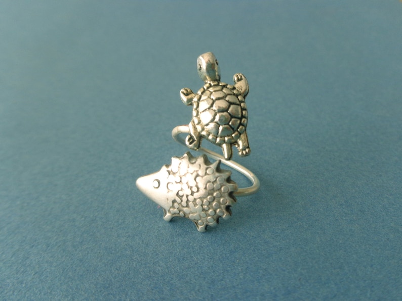 Turtle and Hedgehog Ring, Adjustable Ring - Etsy