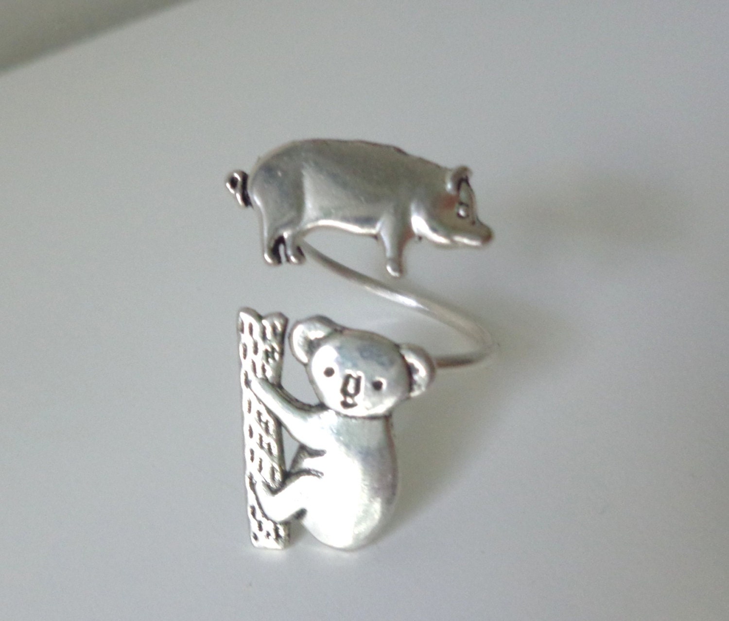 Koala Pig Ring Adjustable Ring Animal Ring Silver Ring - Etsy