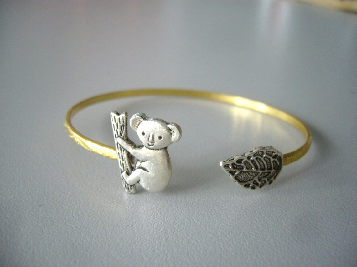 Koala Wrap Bracelet With a Leaf Animal Bracelet Charm | Etsy