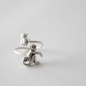 Silver Penguin Monkey Ring Wrap Style, Adjustable Ring, Animal Ring ...