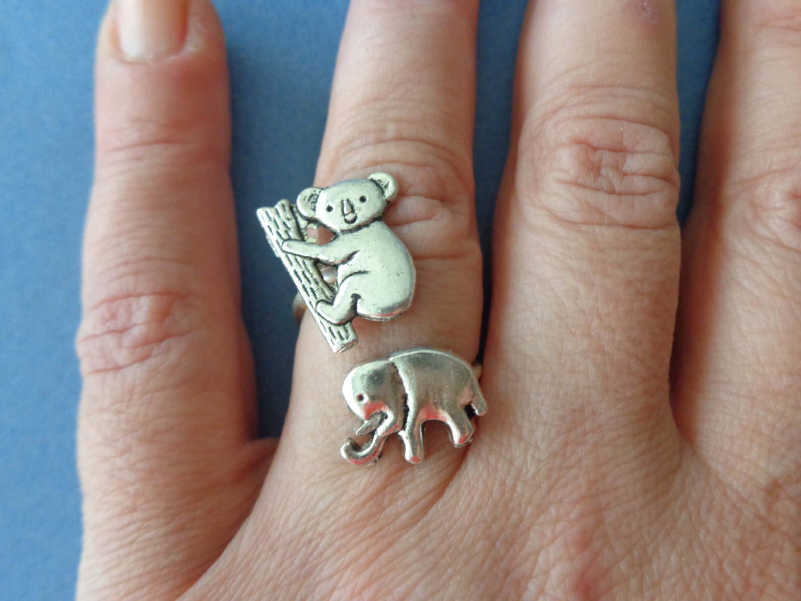 Silver Koala Ring With an Elephant Wrap Open Style | Etsy