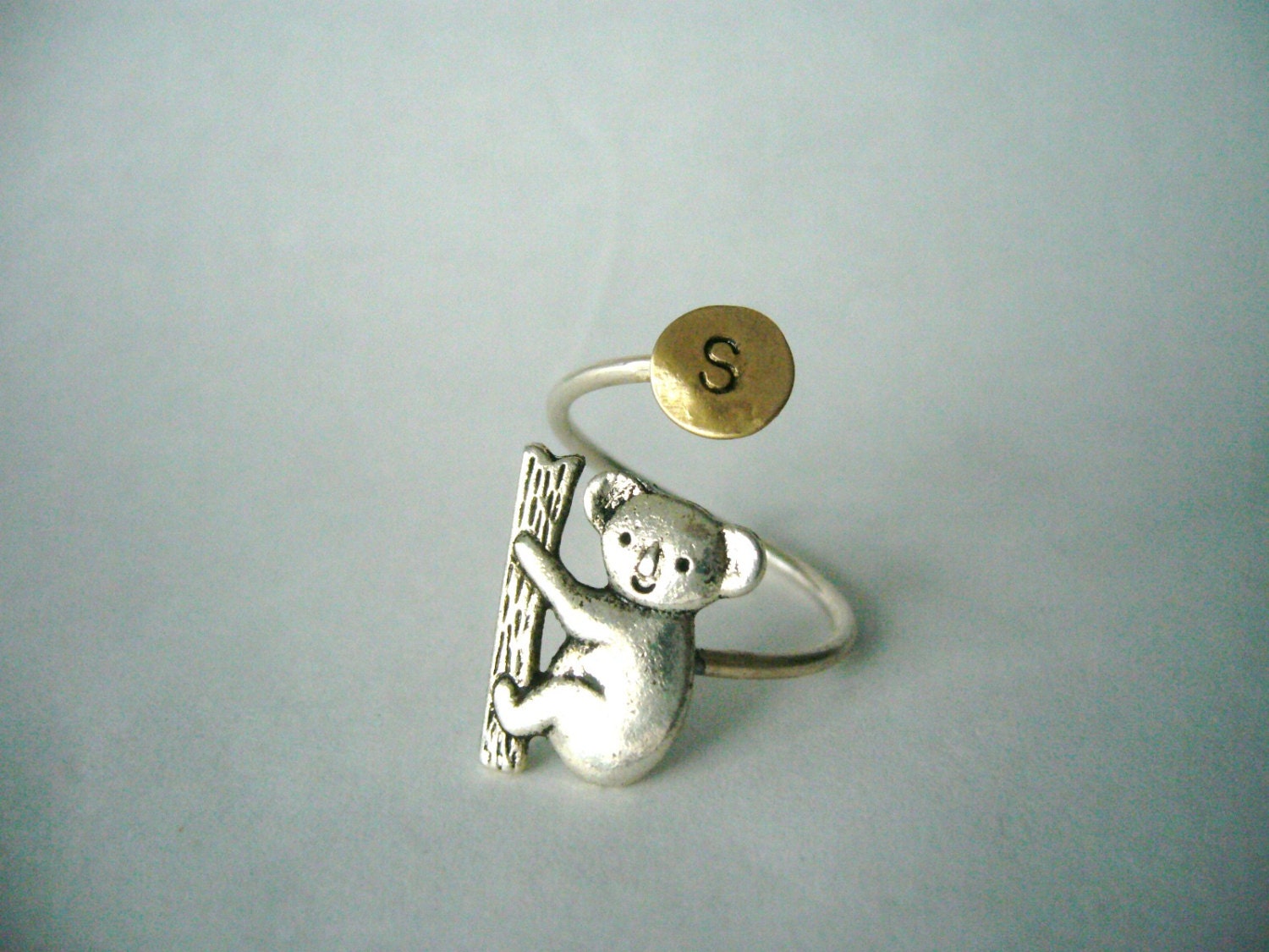 Koala Initials Ring Adjustable Ring Animal Ring Silver - Etsy