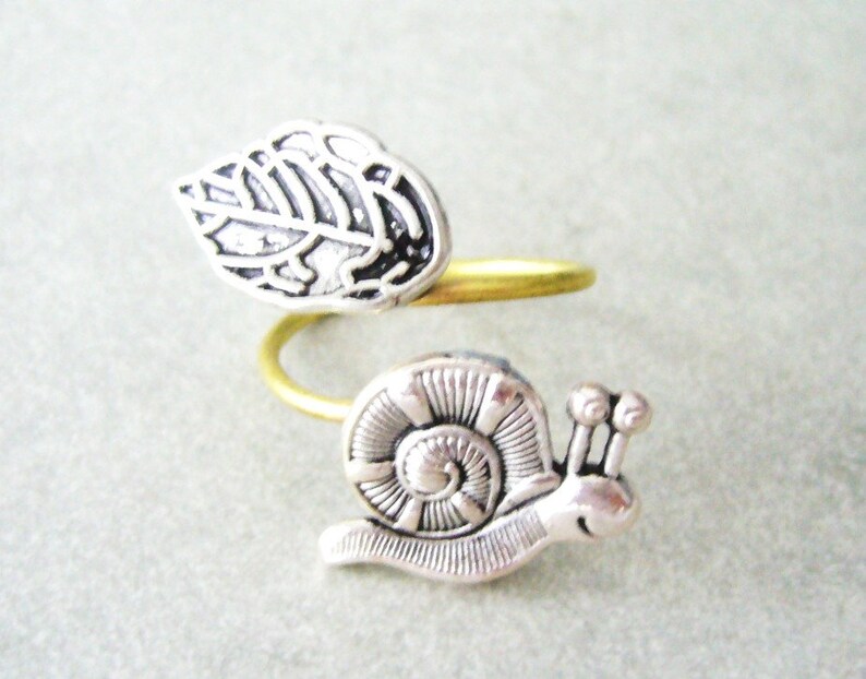 Silver snail ring with a leaf open warp style adjustable | Etsy