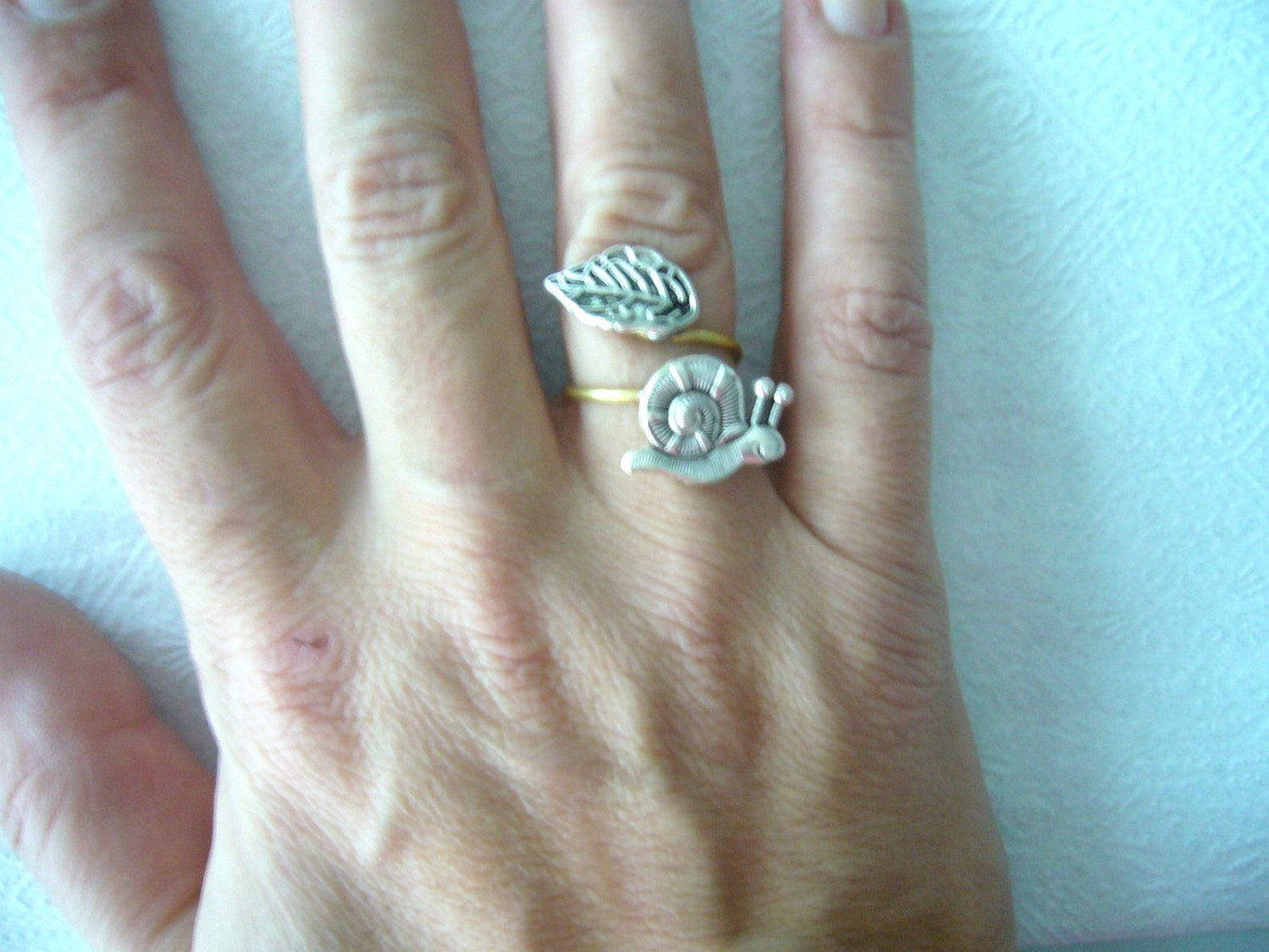 Silver snail ring with a leaf open warp style adjustable | Etsy