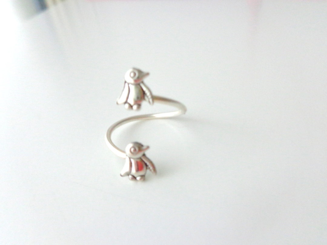 Silver Penguin Ring Wrap Style, Adjustable Ring, Animal Ring, Silver ...
