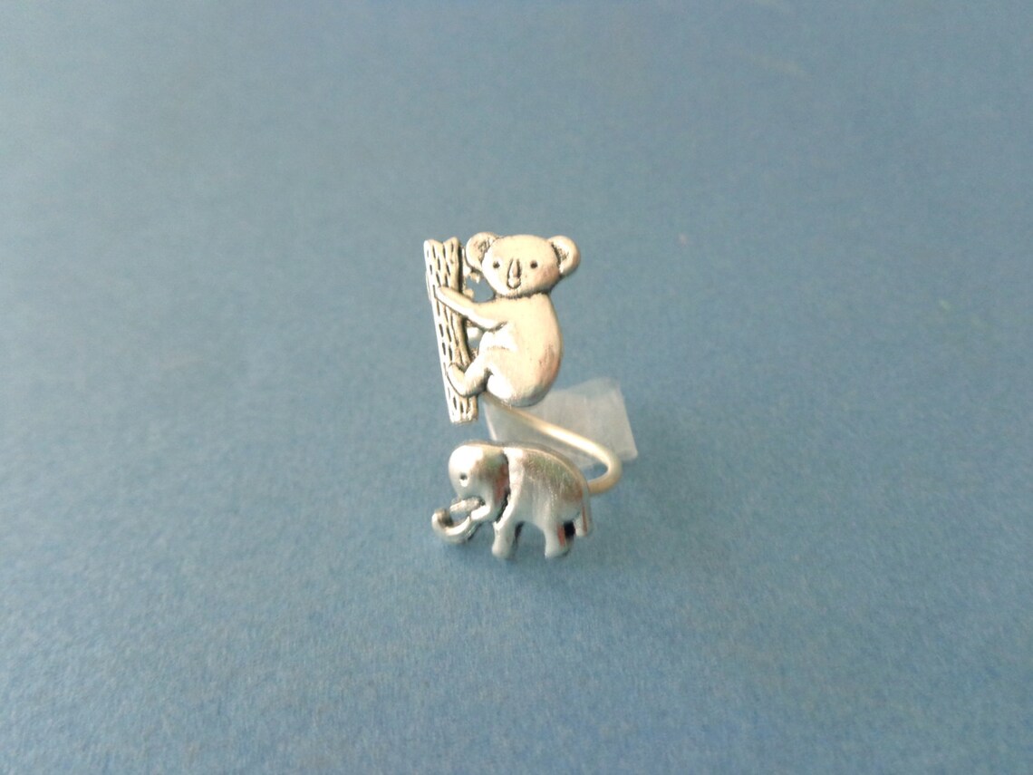 Silver Koala Ring With an Elephant Wrap Open Style | Etsy