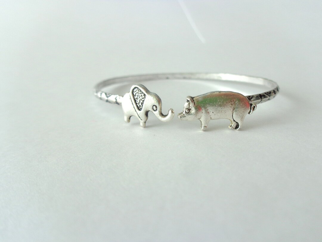 Elephant Cuff Bracelet With a Pig Wrap Style, Animal Bracelet, Charm ...