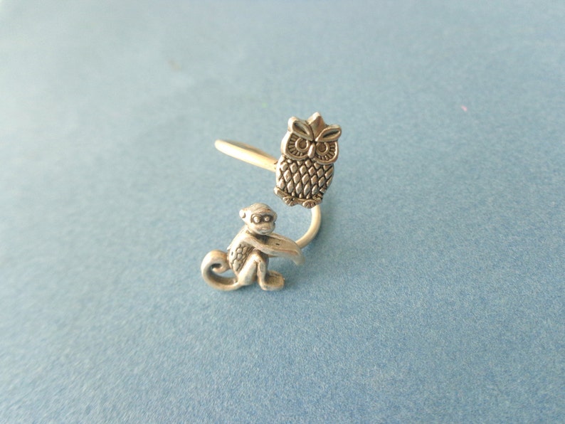 Monkey Ring With an Owl Adjustable Ring Animal Ring Silver - Etsy