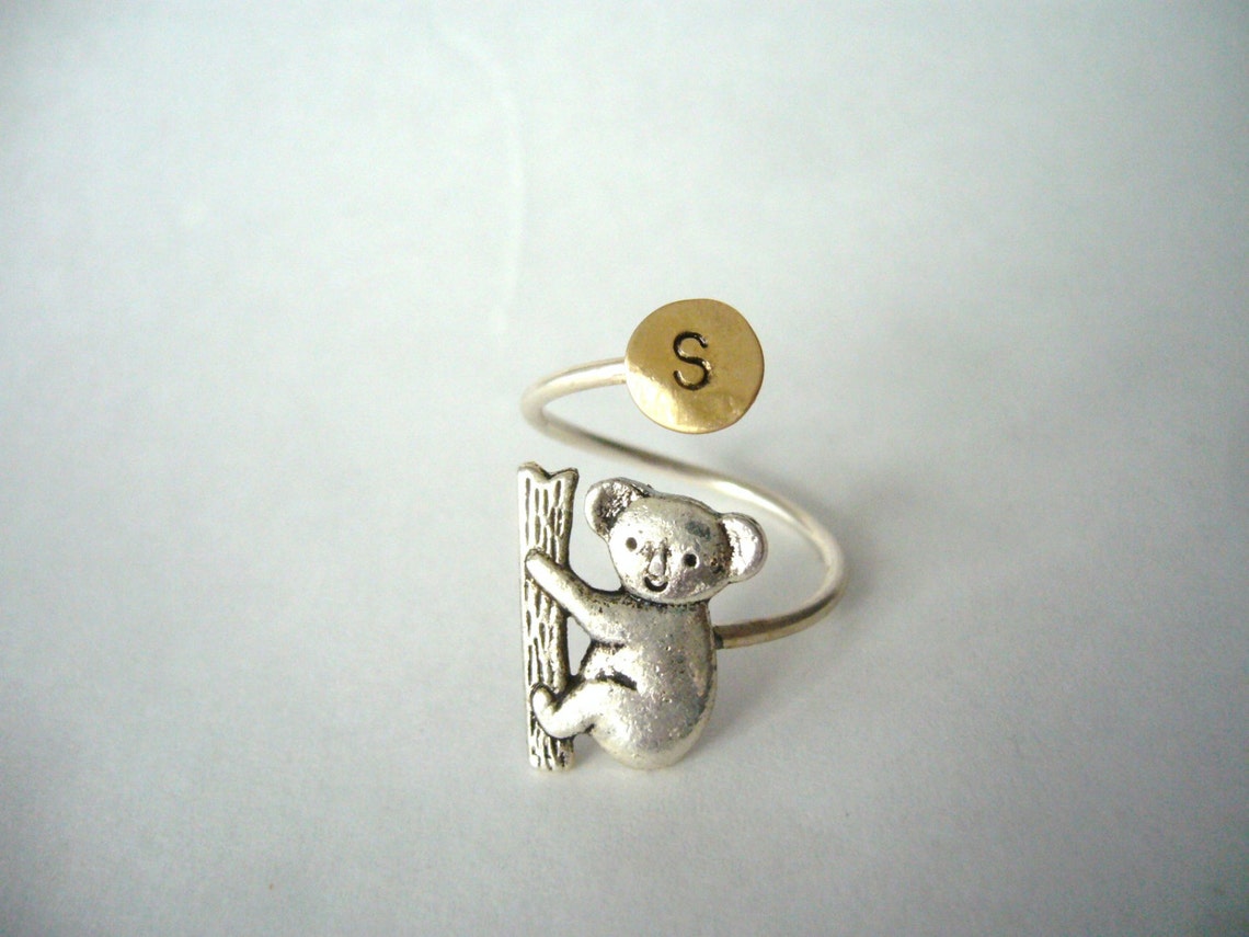 Koala Initials Ring Adjustable Ring Animal Ring Silver - Etsy