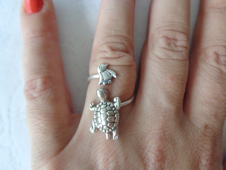 Silver Penguin Turtle Ring Wrap Style Adjustable Ring Animal - Etsy