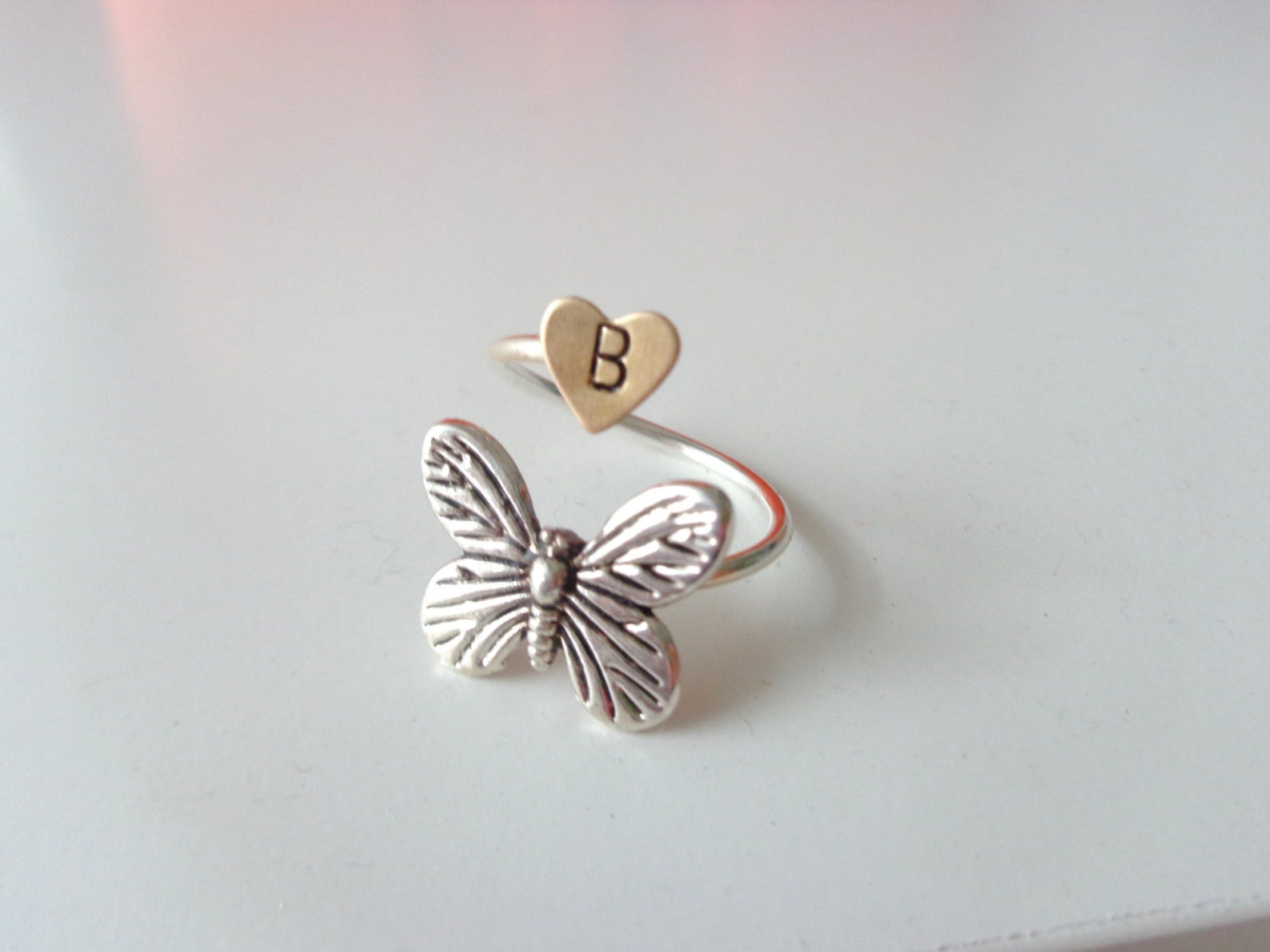 Silver Butterfly Ring Personalized, Adjustable Ring - Etsy