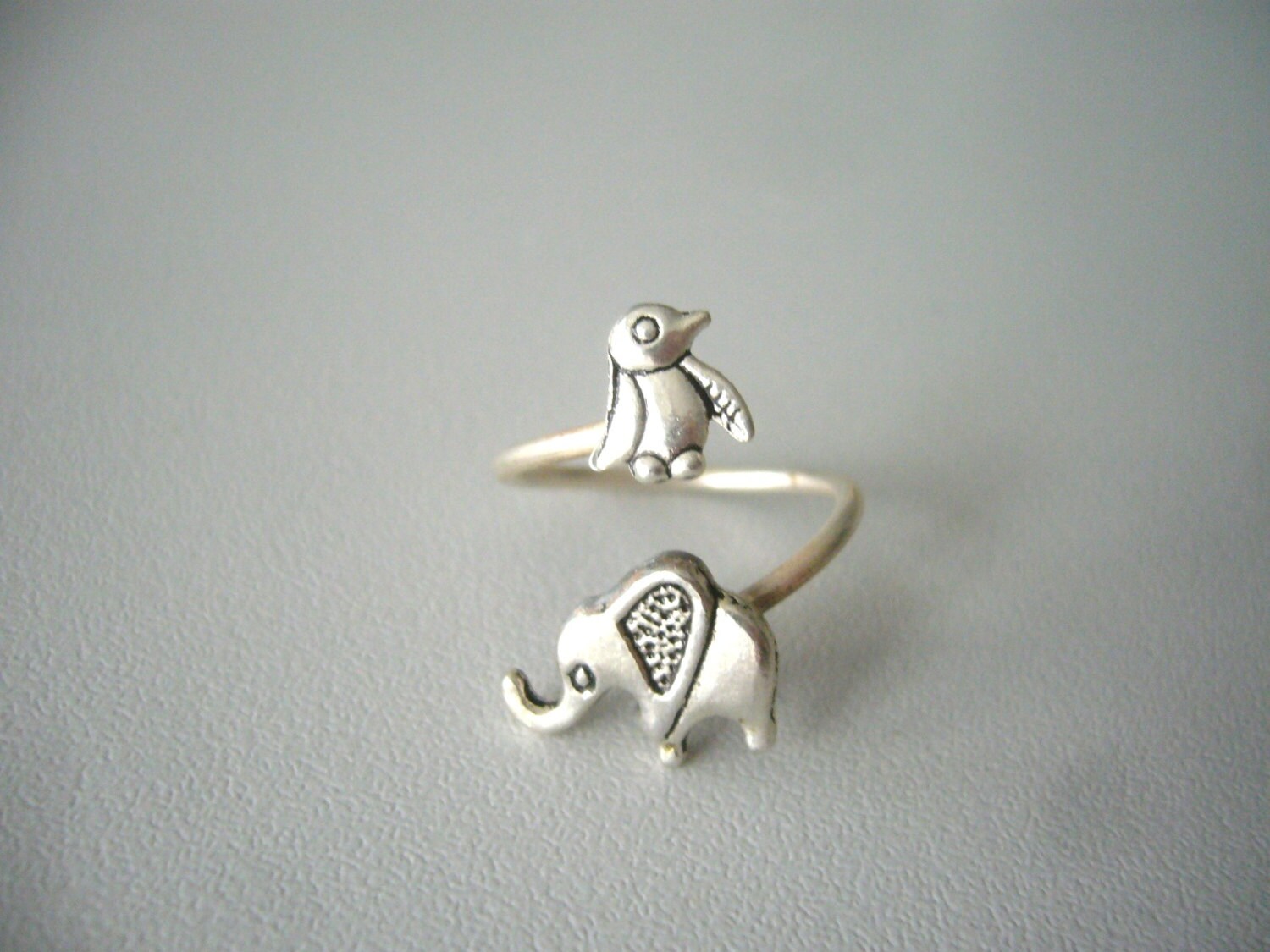Silver Penguin Elephant Ring Wrap Style, Adjustable Ring, Animal Ring ...