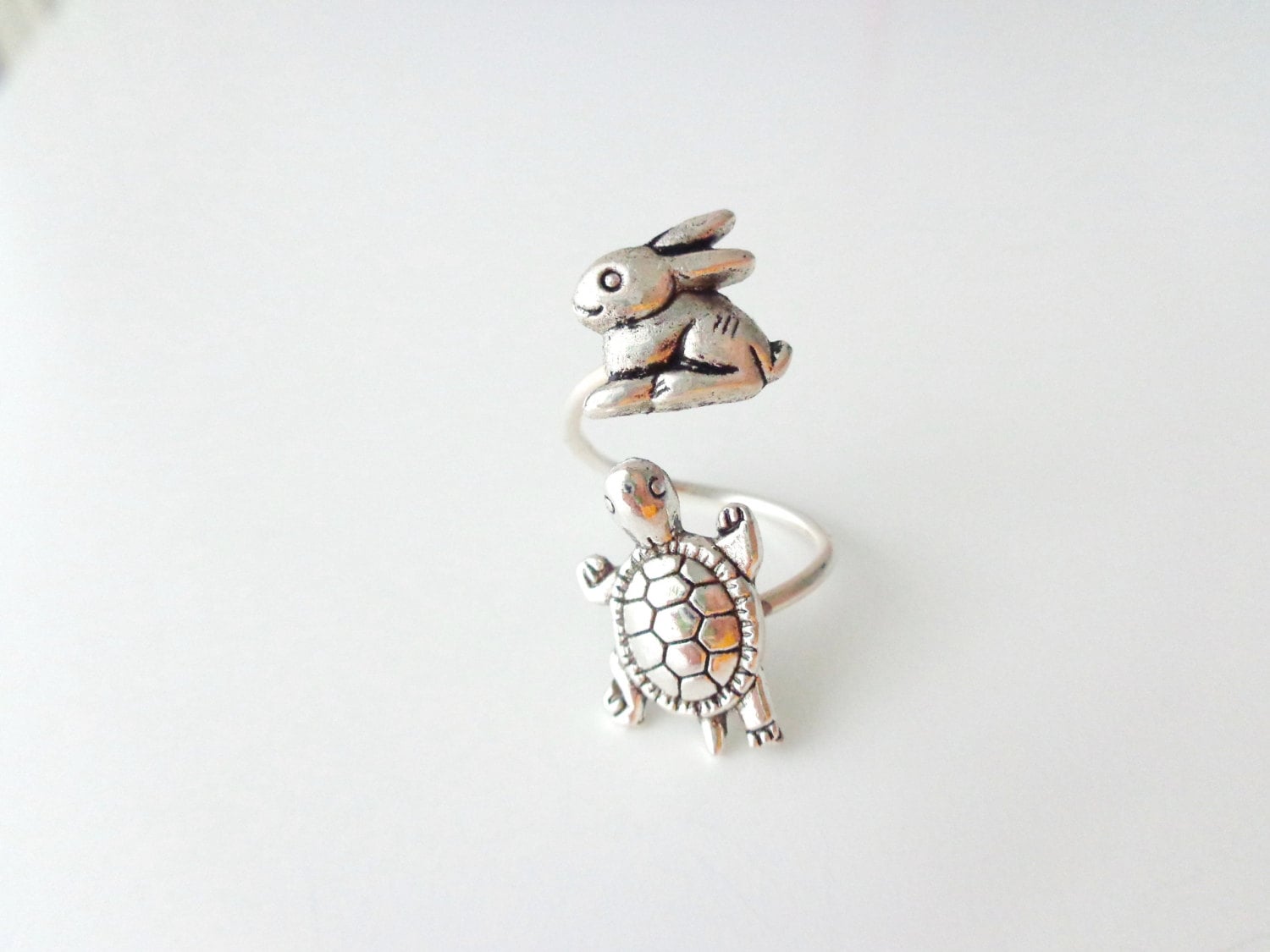 Silver Bunny Turtle Ring Wrap Style, Adjustable Ring, Animal Ring ...