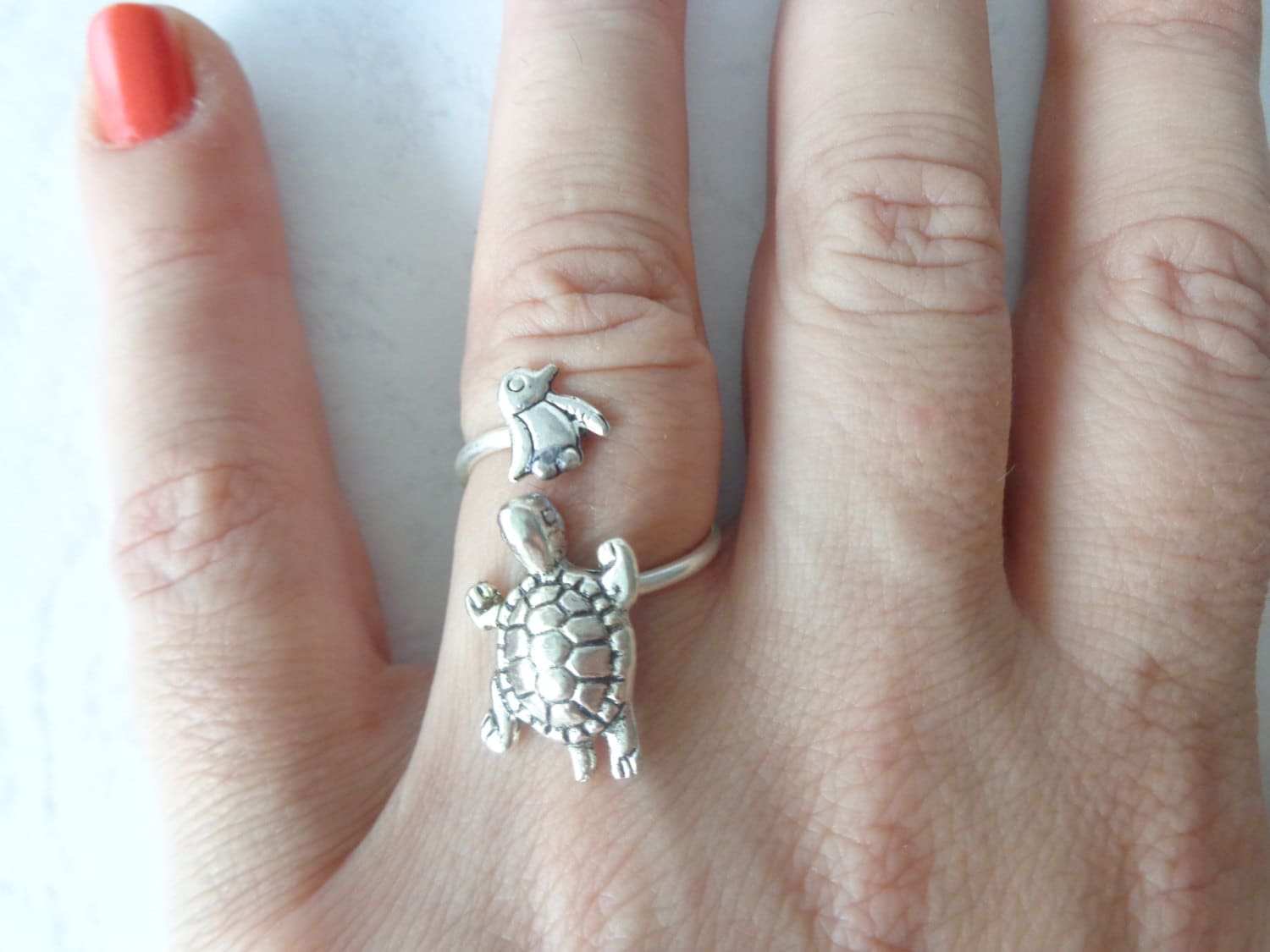 Silver Penguin Turtle Ring Wrap Style Adjustable Ring Animal - Etsy