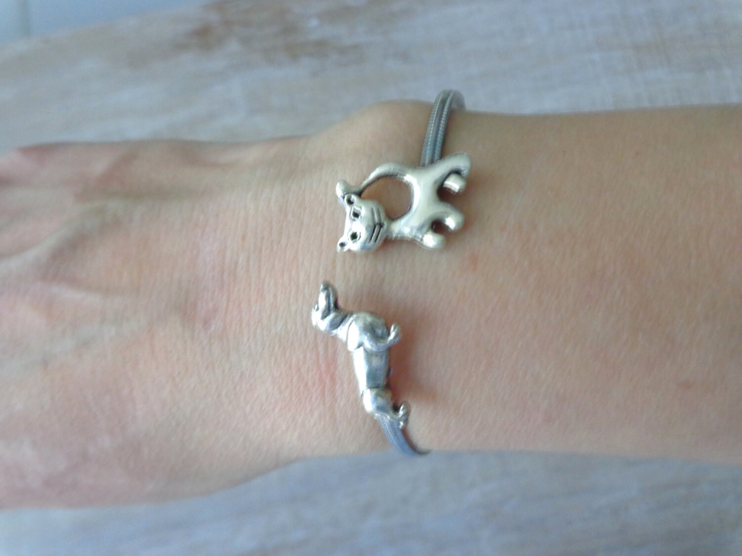 Cat Dog Cuff Bracelet, Animal Bracelet, Charm Bracelet, Bangle - Etsy