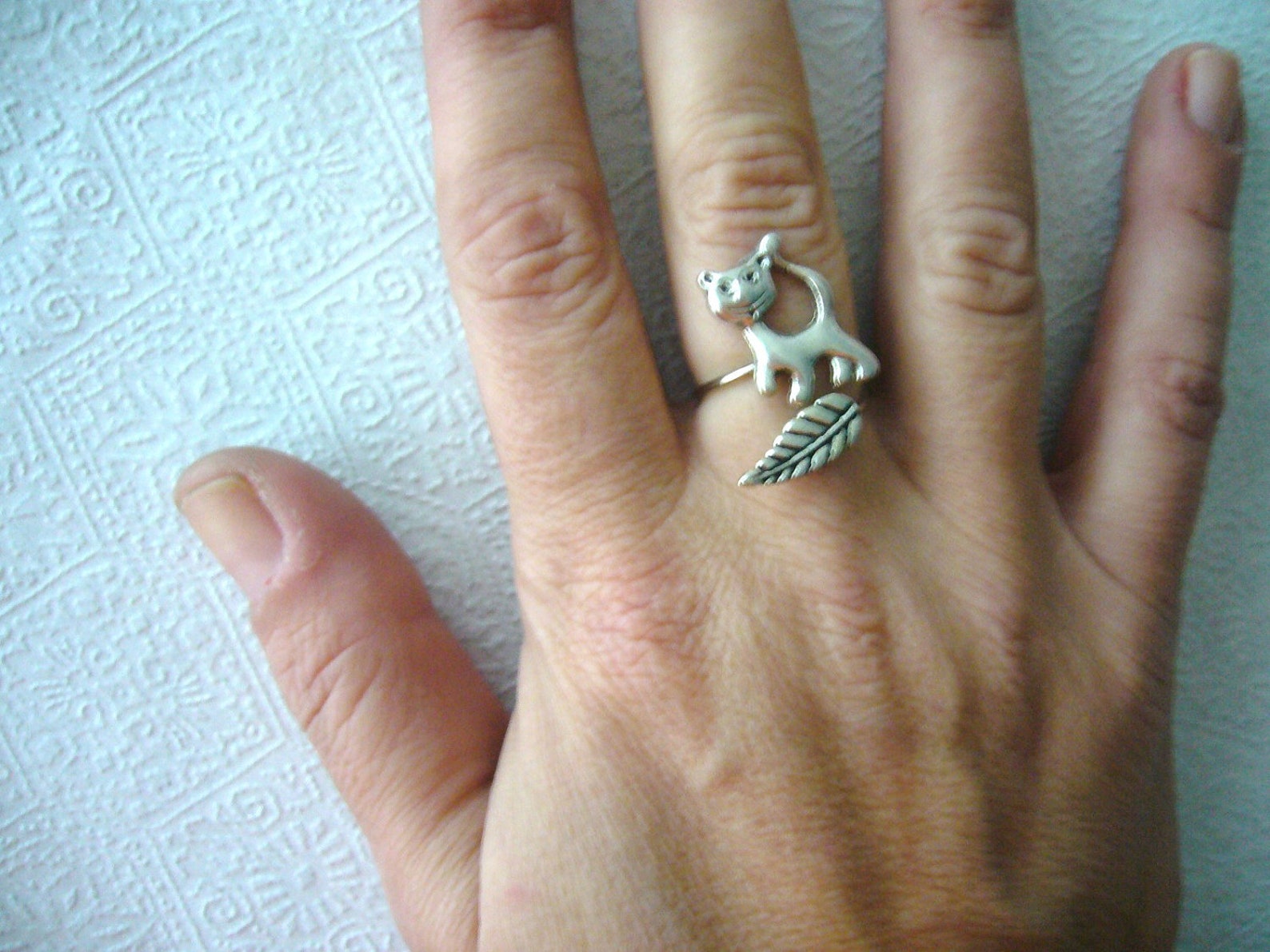 Cat Ring With a Leaf Wrap Style Adjustable Ring Animal Ring - Etsy
