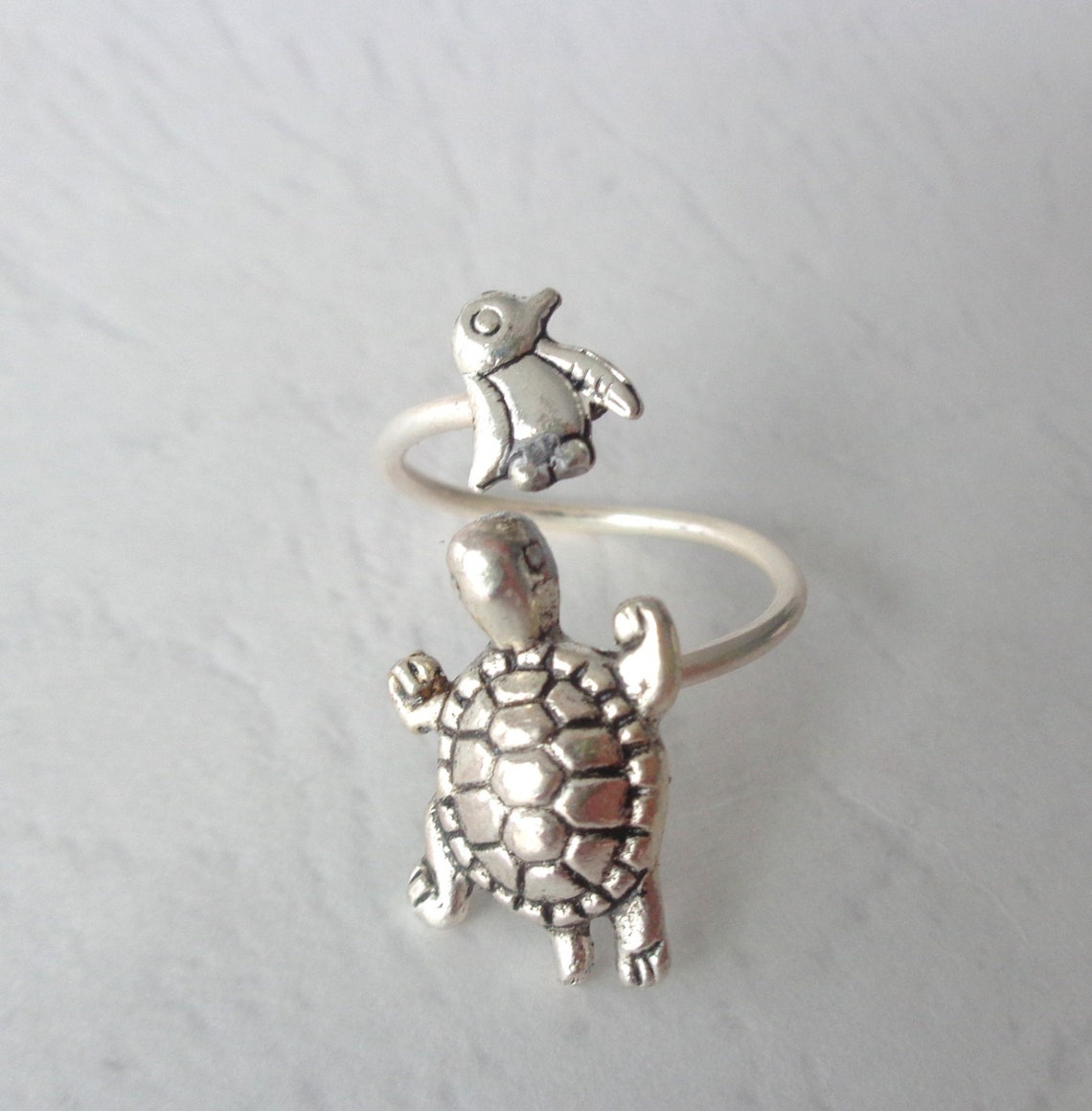 Silver Penguin Turtle Ring Wrap Style Adjustable Ring Animal - Etsy