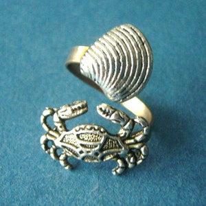 Crab Ring With a Shell Wrap Style, Adjustable Ring, Animal Ring, Silver ...