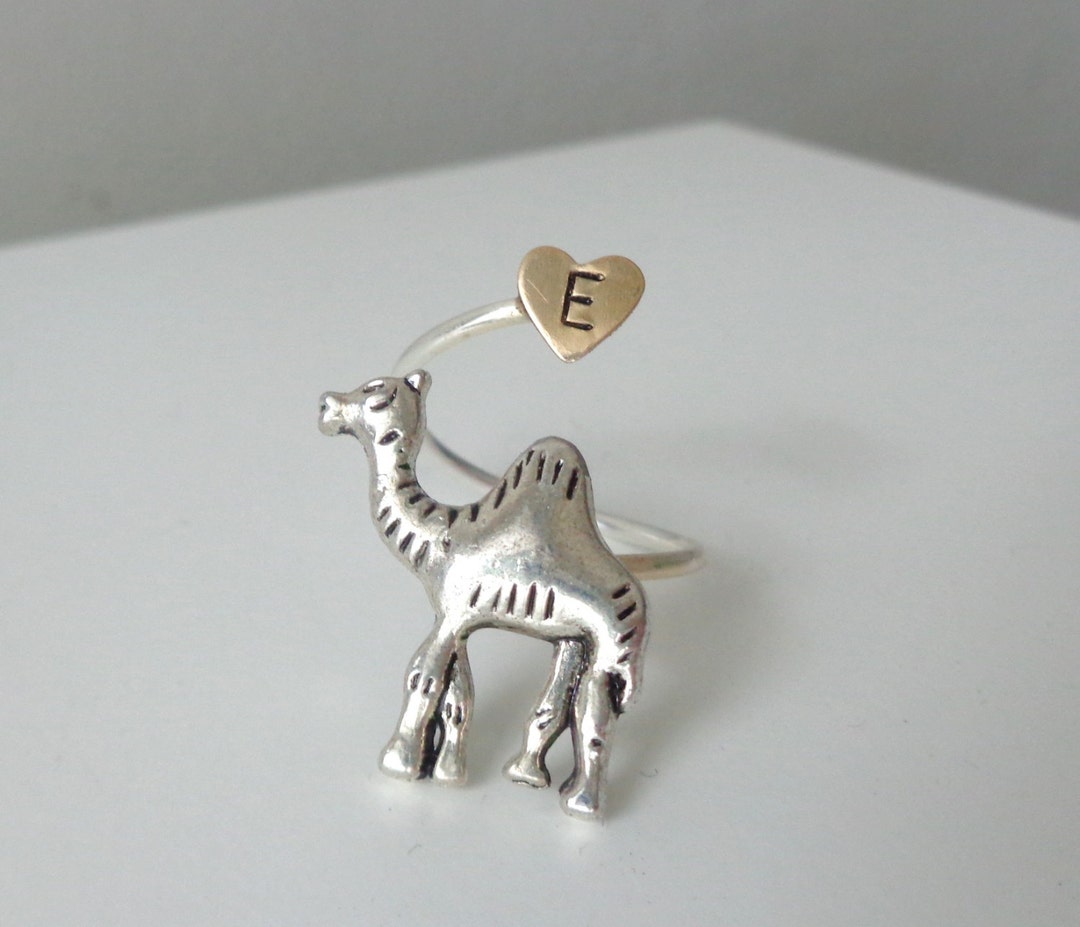 Silver Camel Elephant Ring Wrap Style, Adjustable Personalized Heart ...