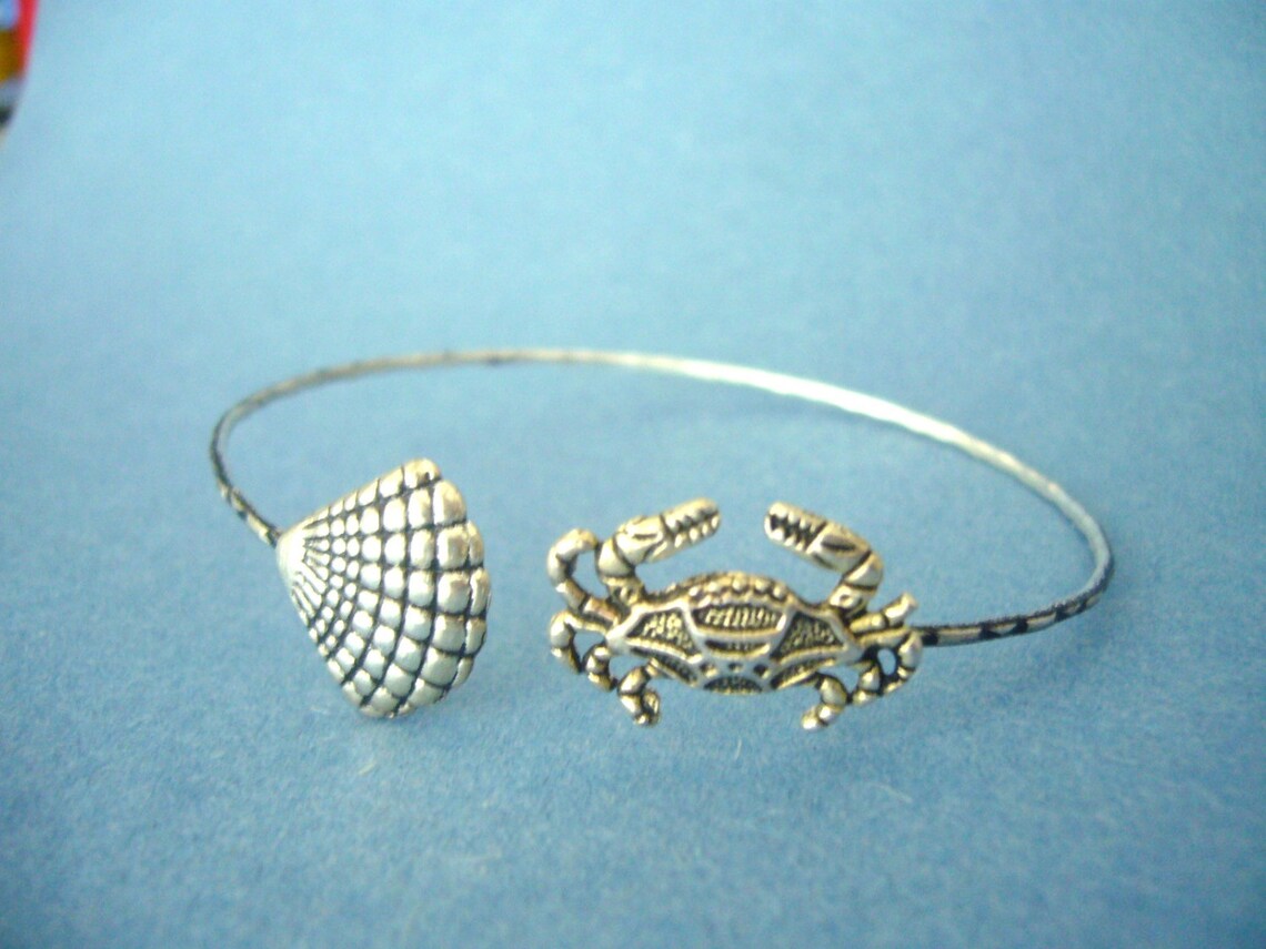 Crab Bracelet With a Shell. Wrap Crab Jewelery. Nautical Bracelet ...