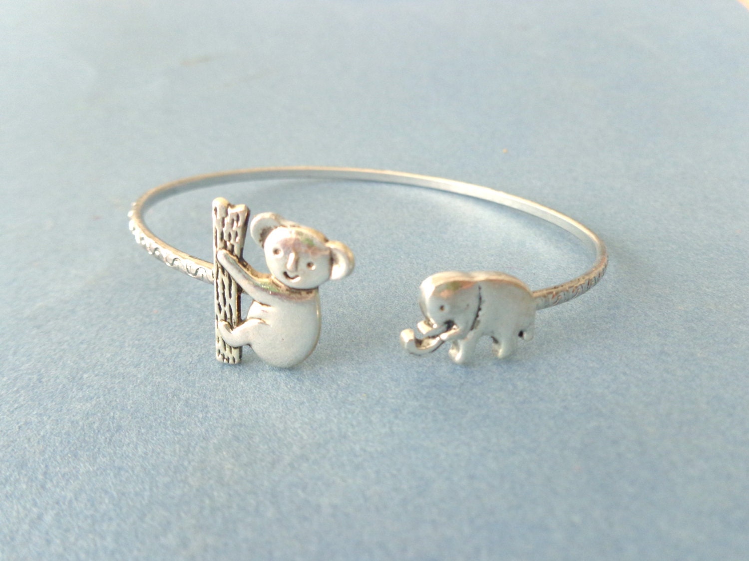 Silver Elephant and Koala Bracelet Animal Bracelet Charm - Etsy