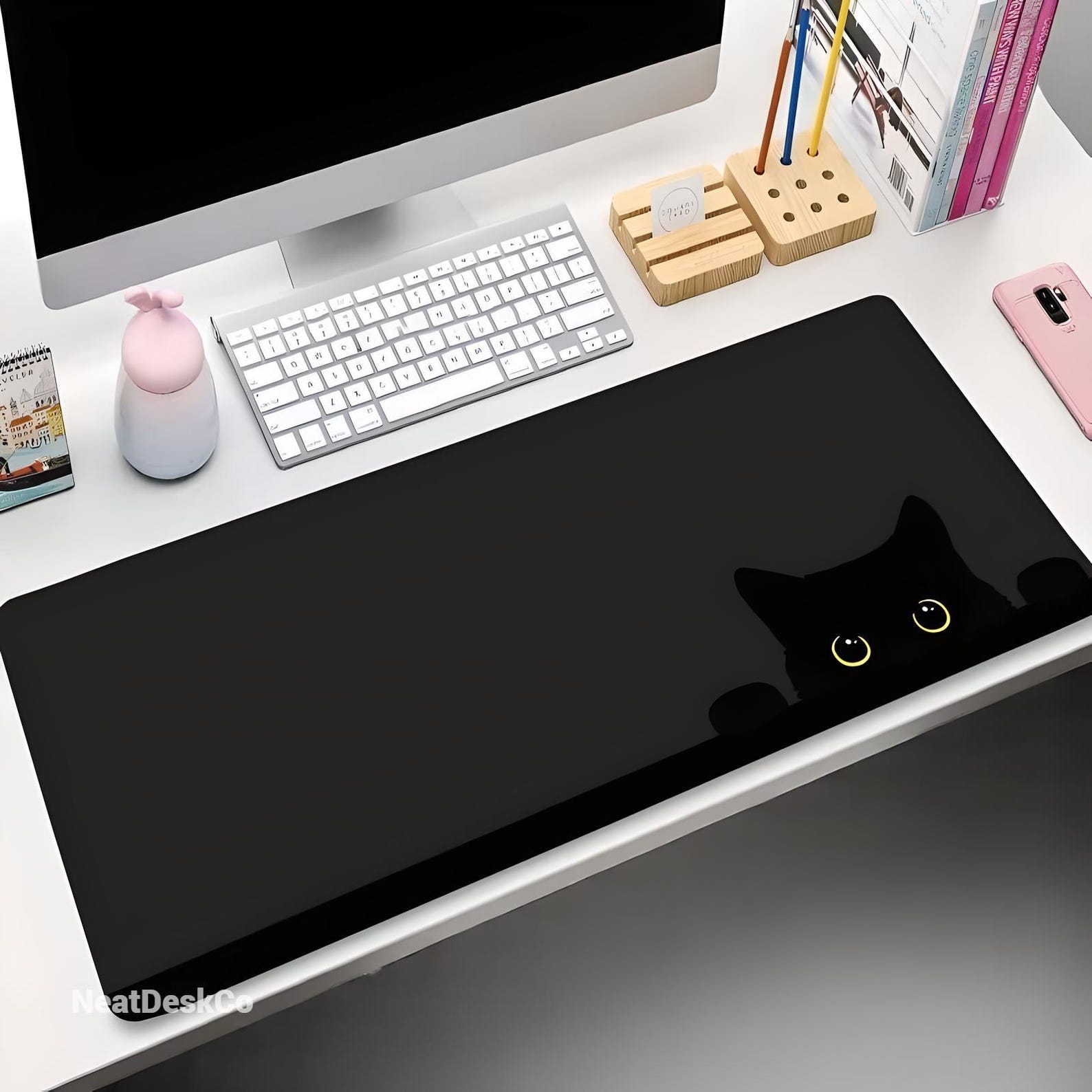 Black Cat Mouse Pad: Peekaboo Kitten XXL Keyboard Mat - Etsy