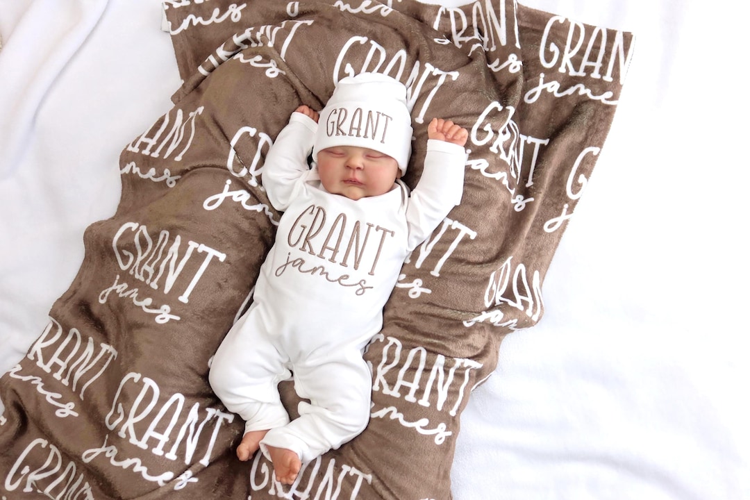 Custom Baby Blanket With Name, Personalized Newborn Outfit and Hat ...