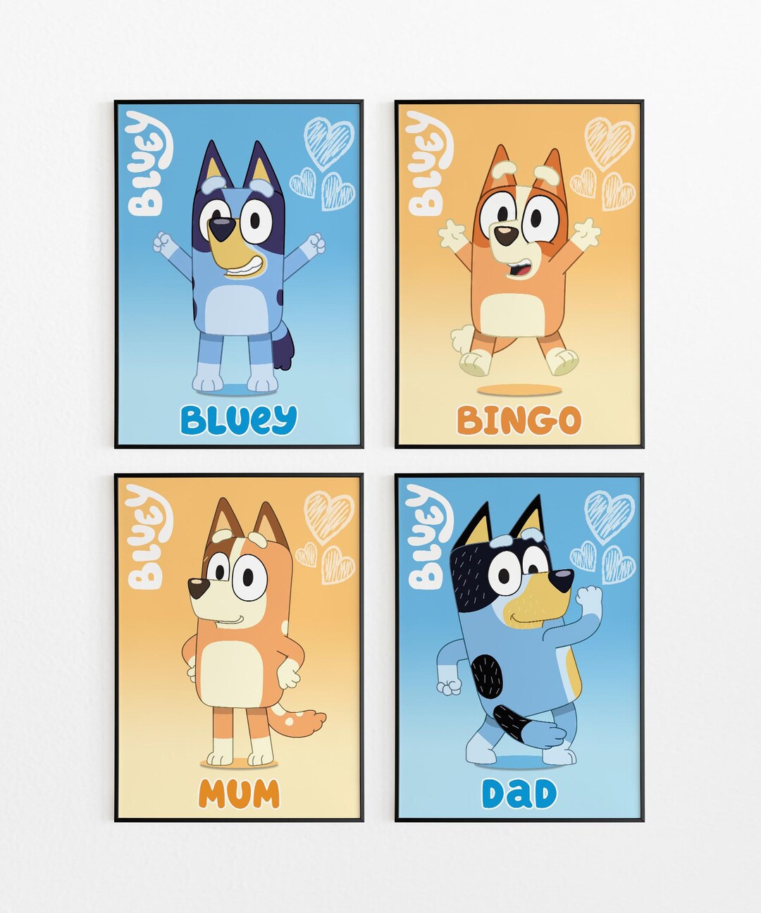 Bluey Poster Set of 4, Bluey Poster, Bluey Art Print, Bluey Wall Art ...